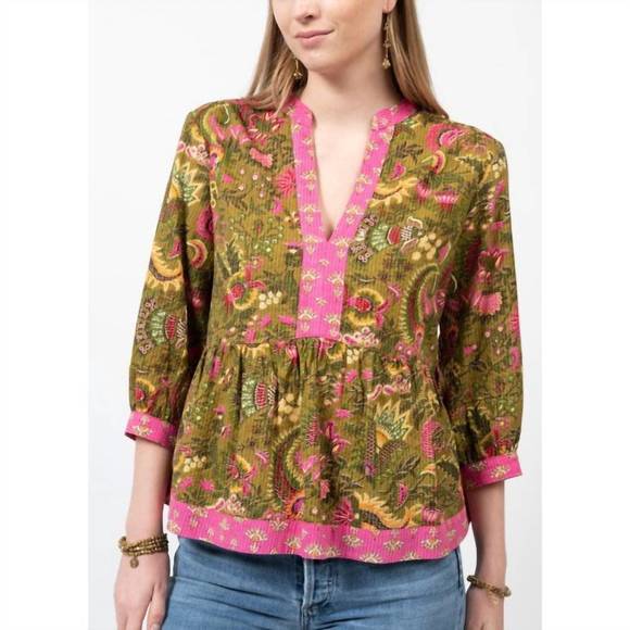 ivy jane | Tops | New Ivy Jane Peplum Kantha Stitch 34 Sleeve Top In ...